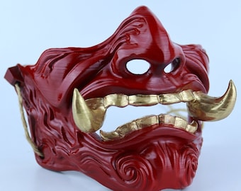 Half Face Red Demon Assassin Ronin Samurai Mask, Cool Baddass Demon Oni ...