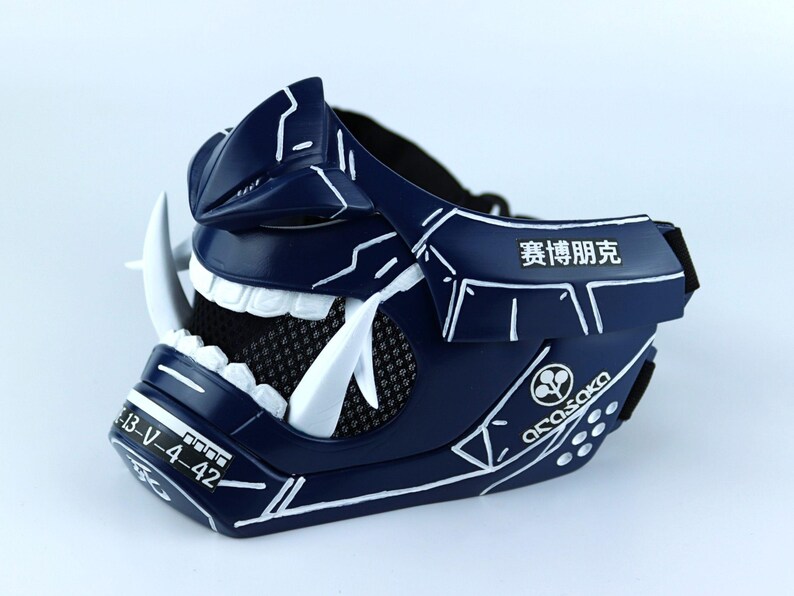 Oni Cyber Samurai Cosplay Mask - Midnight Blue - Etsy