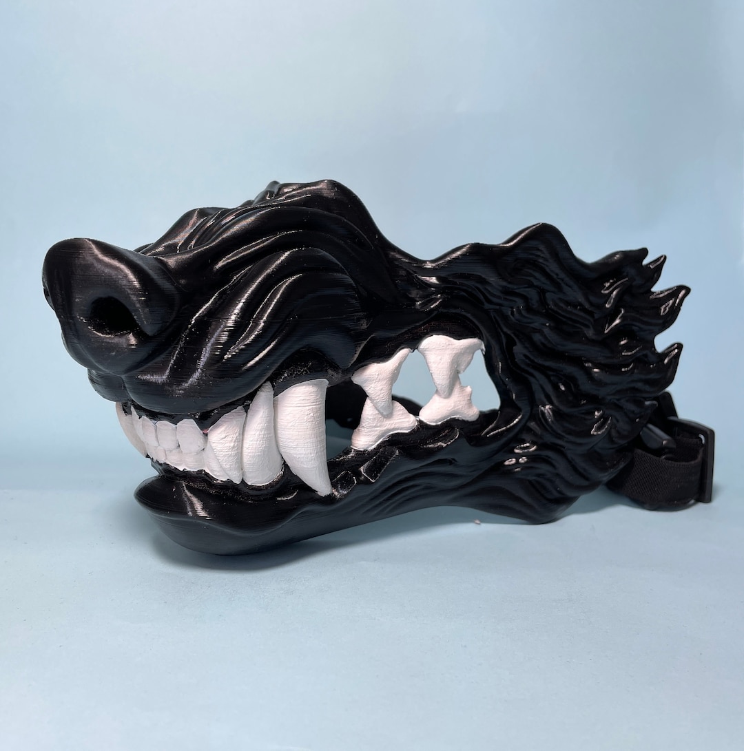 Wolf Snarling Animal Face Mask - Black - Etsy