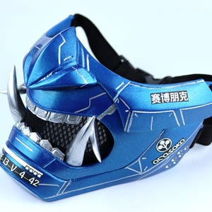 Oni Cyber Samurai Cosplay Mask - Metallic Blue - Etsy