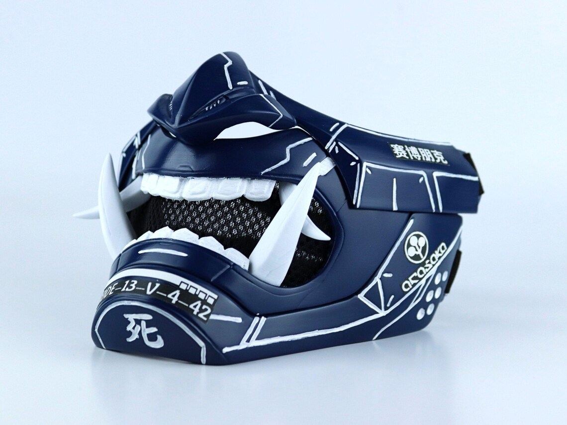 Oni Cyber Samurai Cosplay Mask - Midnight Blue - Etsy