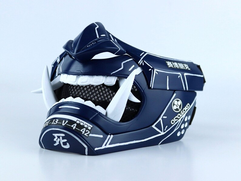 Oni Cyber Samurai Cosplay Mask - Midnight Blue - Etsy