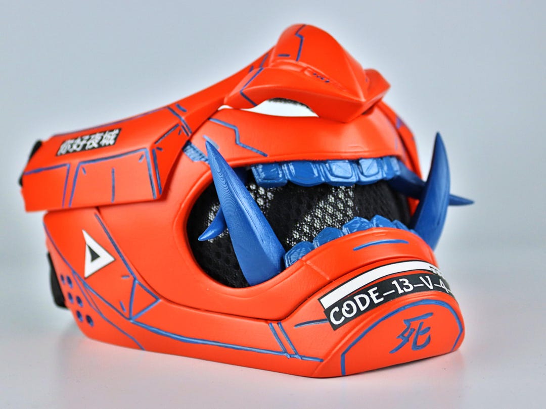 Oni Cyber Samurai Cosplay Mask - Orange/blue - Etsy