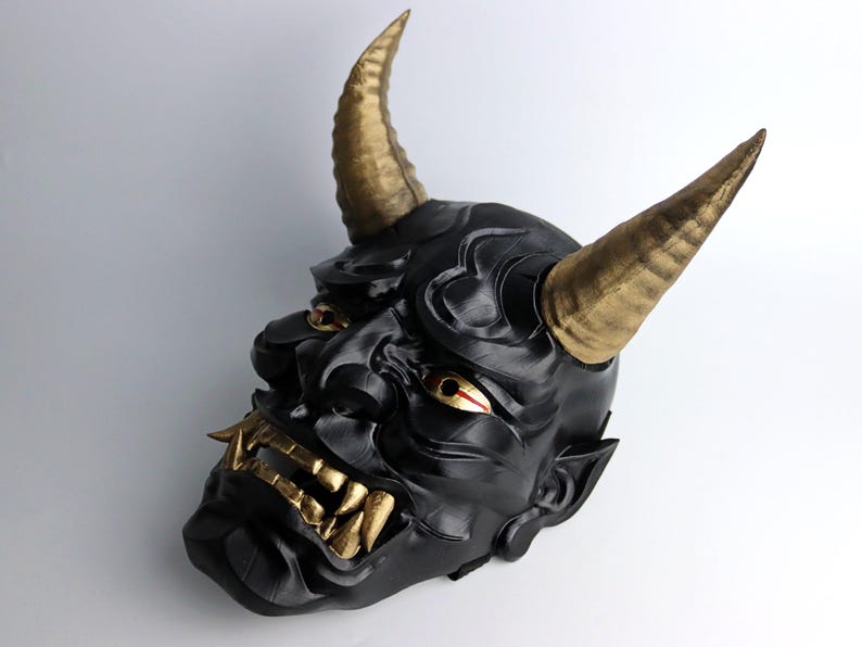 Japanese Full Face Oni Mask - Glossy Black - Etsy