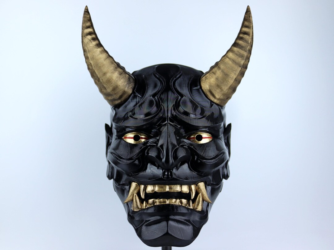Japanese Full Face Oni Mask - Glossy Black - Etsy