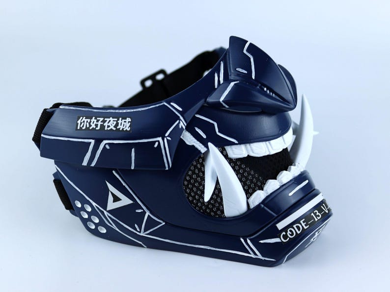 Oni Cyber Samurai Cosplay Mask - Midnight Blue - Etsy