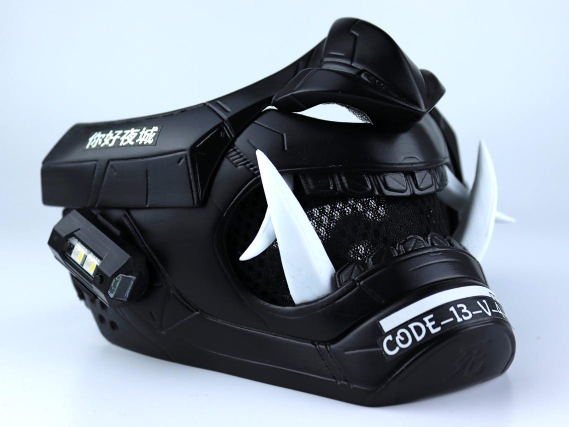 Oni Cyber Samurai Techwear LED Mask - Matte Black - Etsy