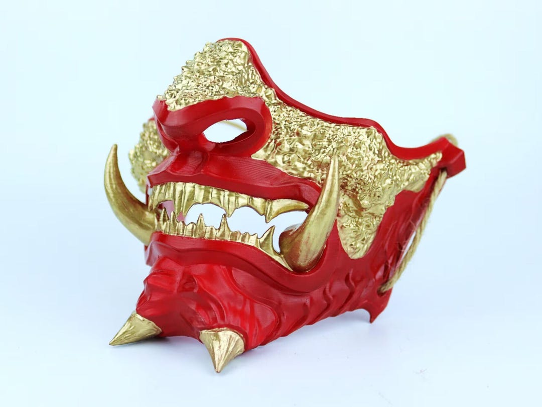 Japanese Oni Samurai Mask - Red - Etsy