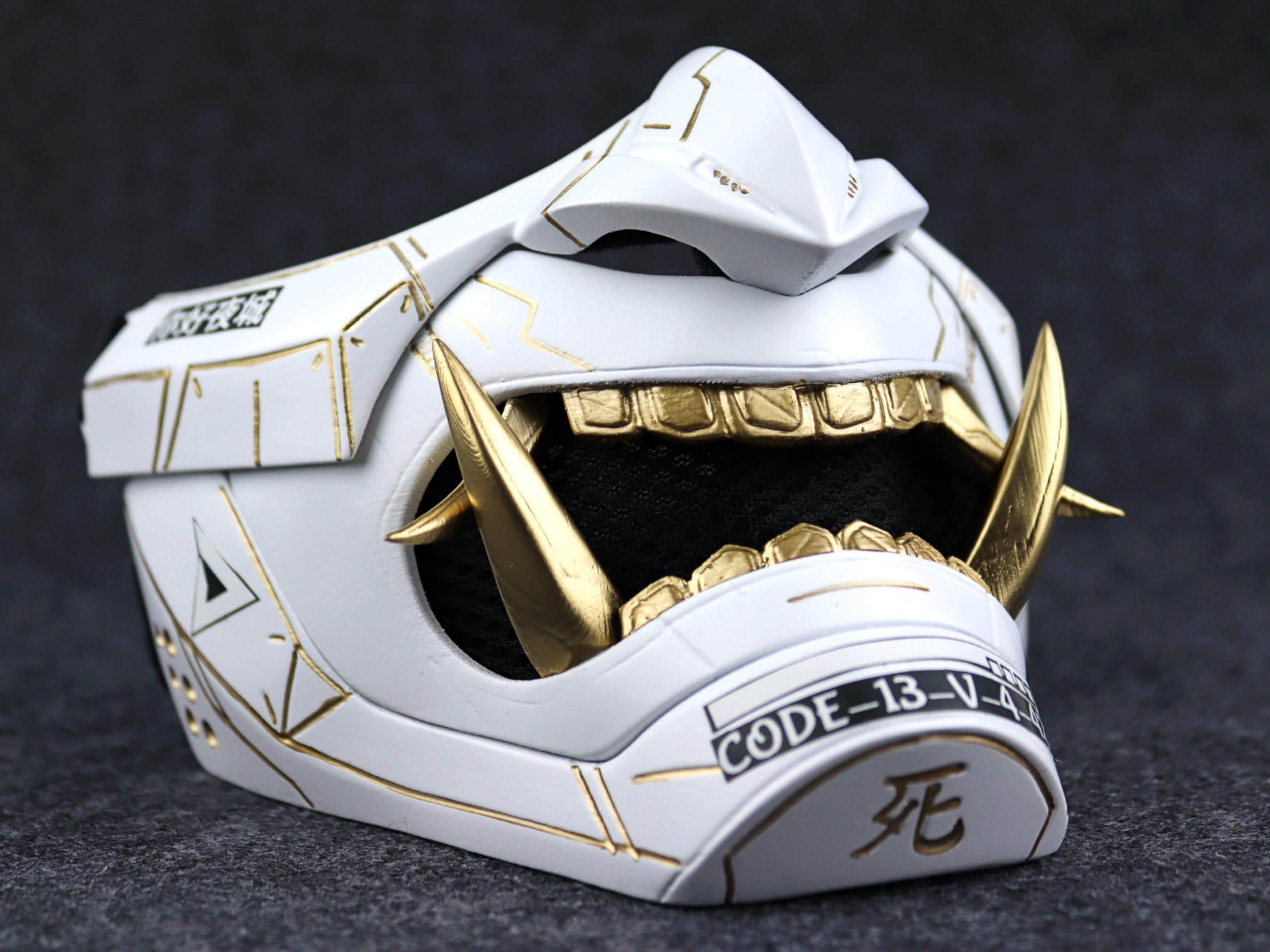 Oni Cyber Samurai Cosplay Mask - Matte White/gold Stripes - Etsy