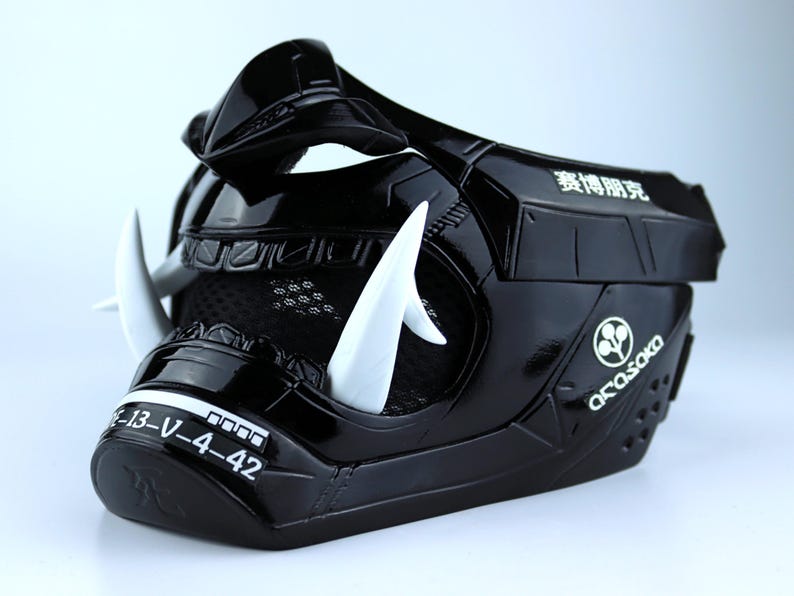 Oni Cyber Samurai Cosplay Mask - Glossy Black - Etsy
