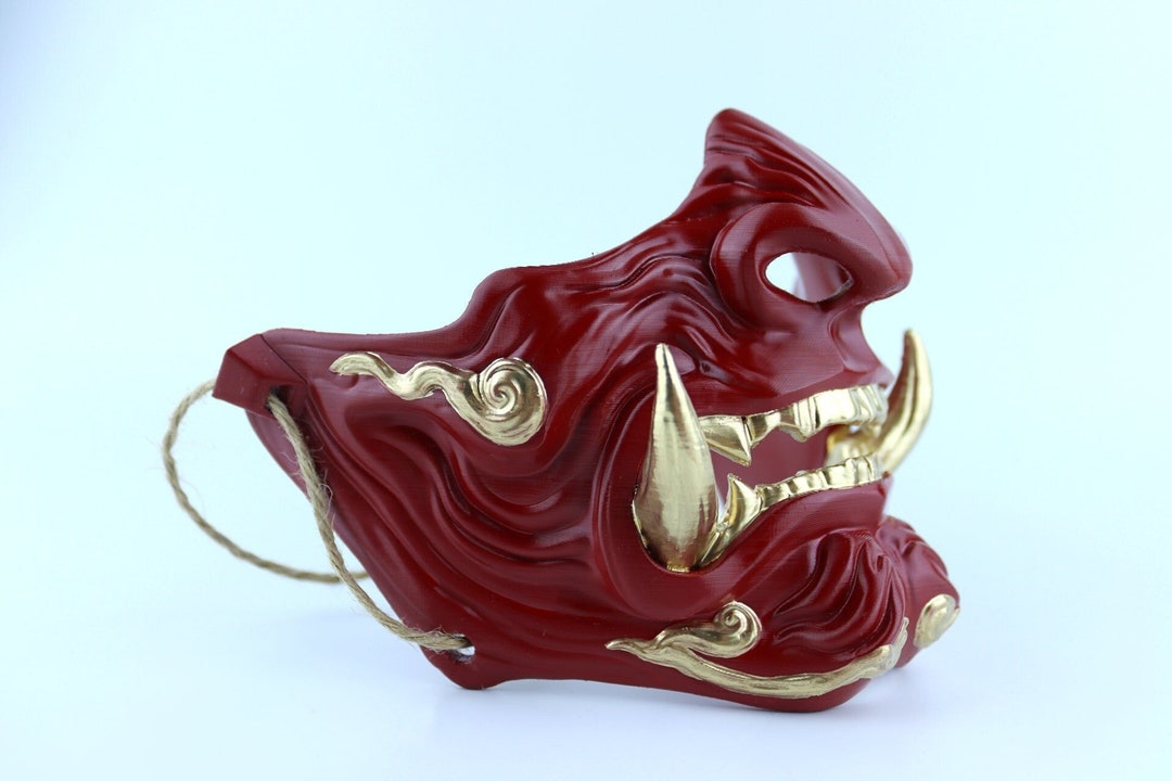 Demon Oni Samurai Mask - Red - Etsy