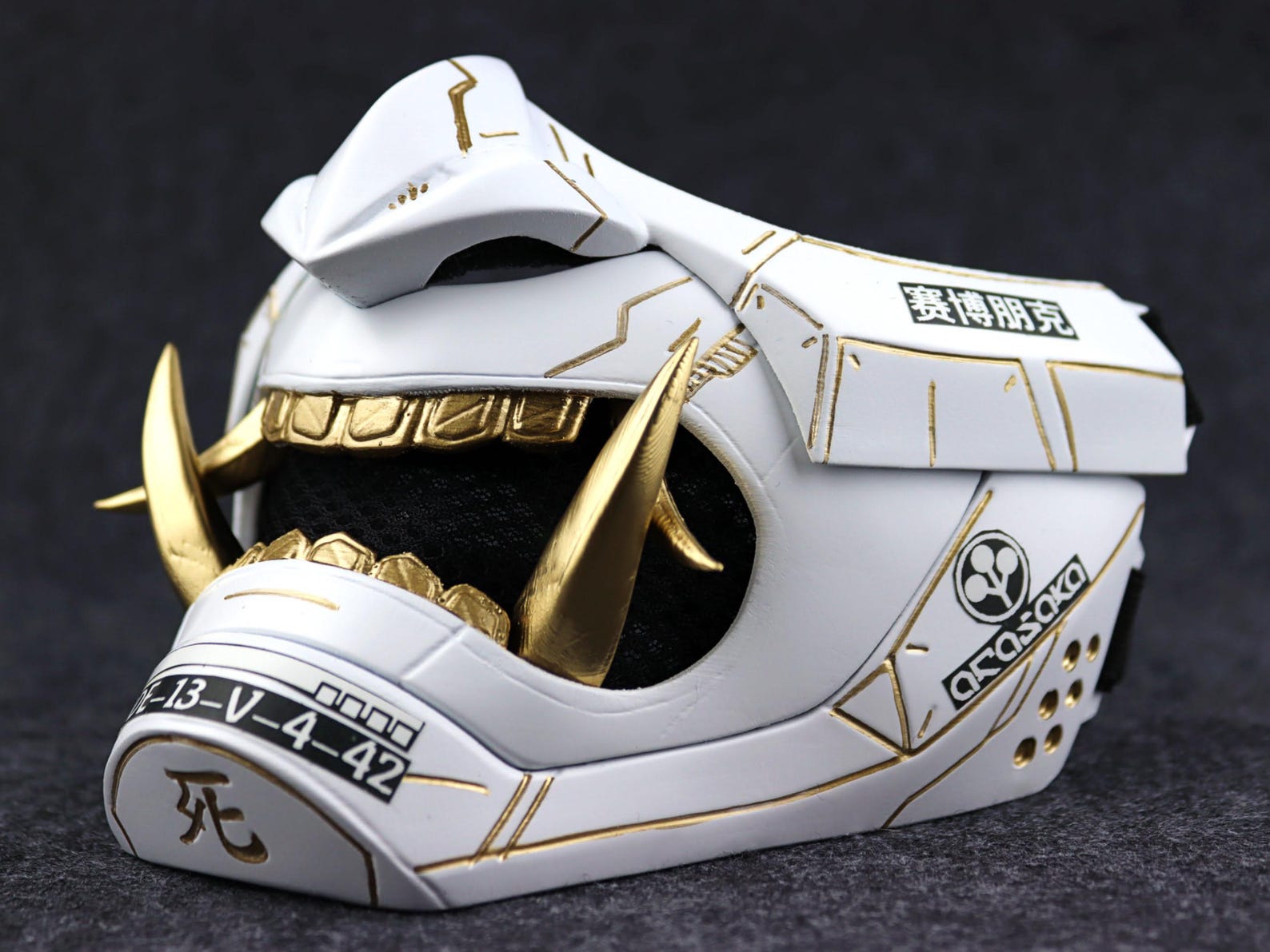 Oni Cyber Samurai Cosplay Mask - Matte White/gold Stripes - Etsy