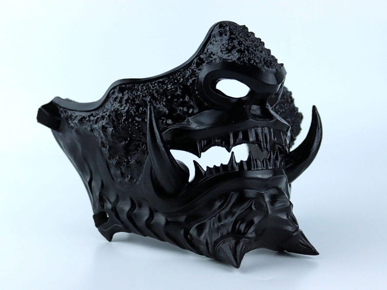 Japanese Oni Samurai Mask - Full Glossy Black - Etsy