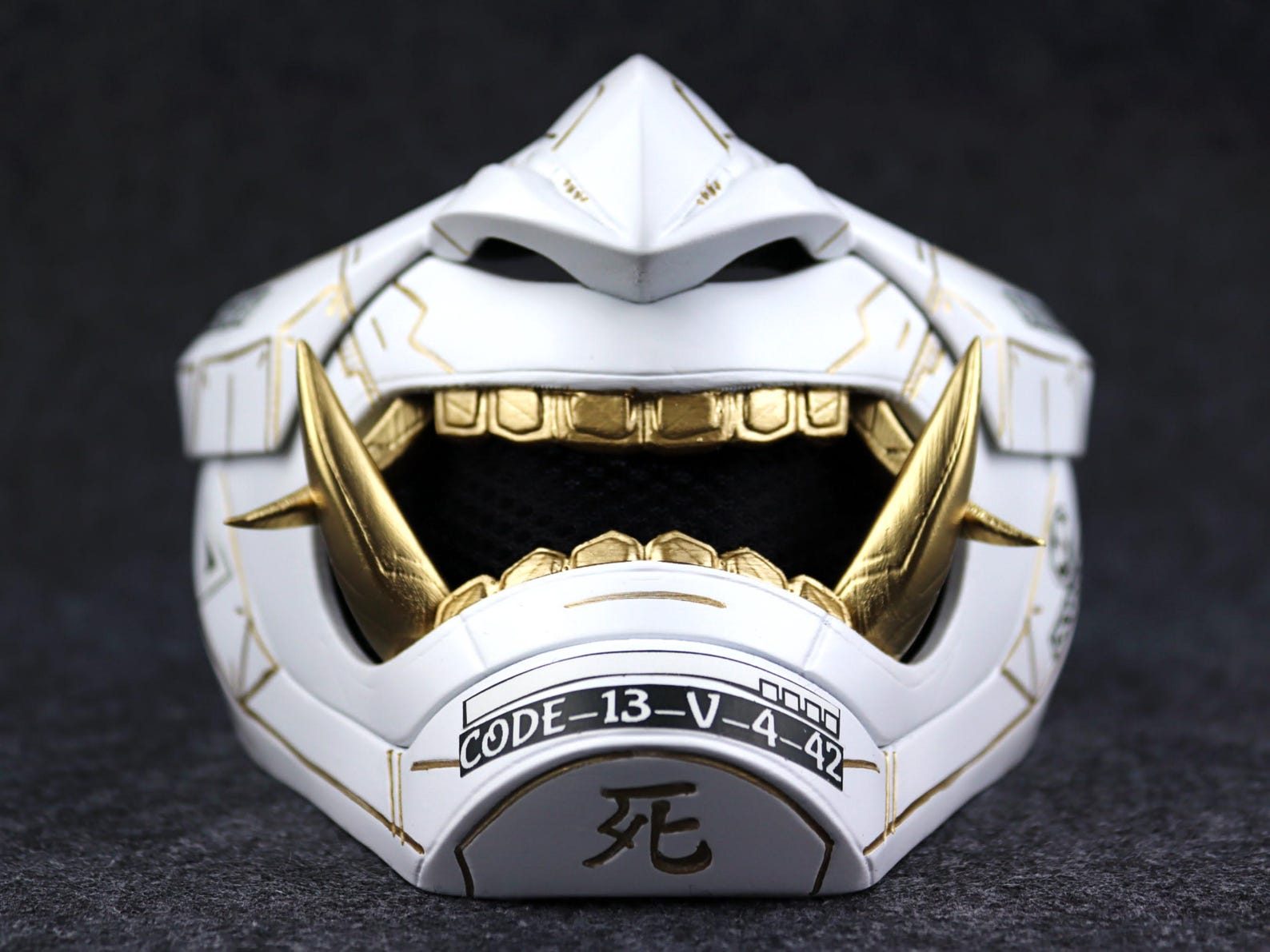 Oni Cyber Samurai Cosplay Mask - Matte White/gold Stripes - Etsy