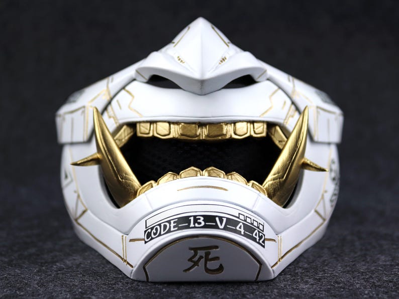Oni Cyber Samurai Cosplay Mask - Matte White/gold Stripes - Etsy