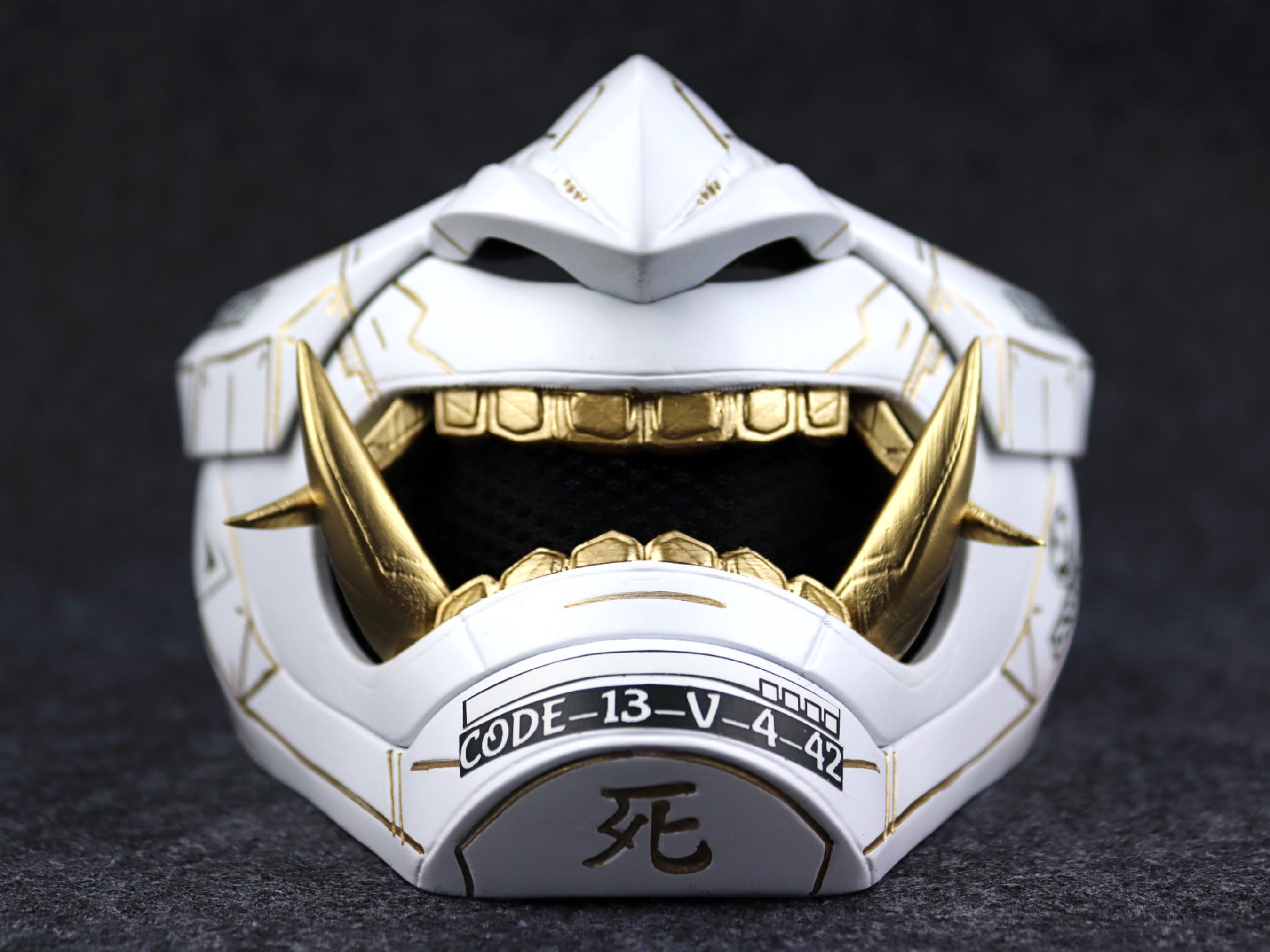 Oni Cyber Samurai Cosplay Mask - Matte White/gold Stripes - Etsy