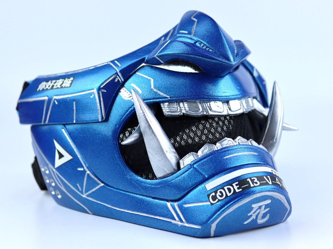 Oni Cyber Samurai Cosplay Mask - Metallic Blue - Etsy