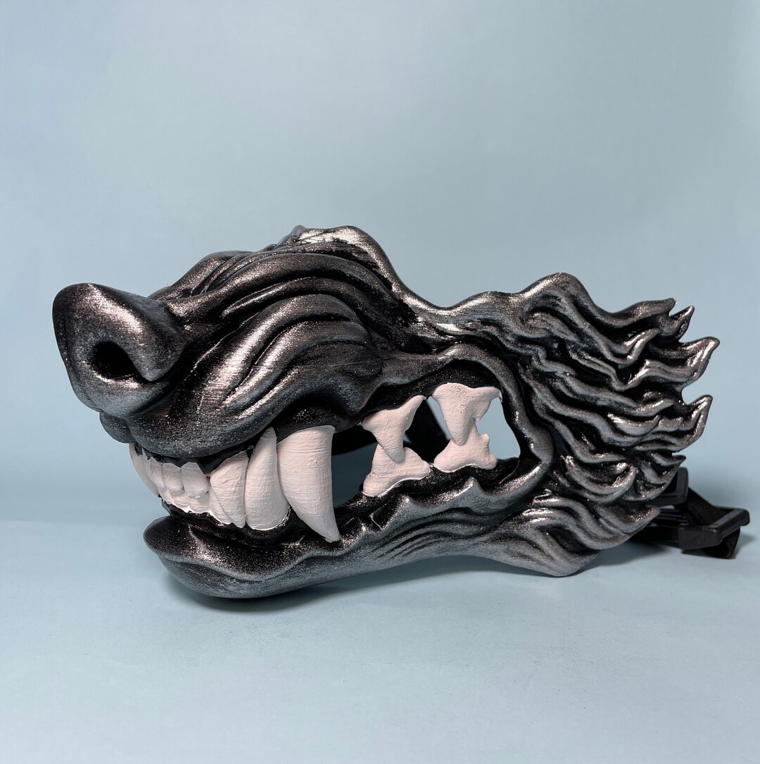 Wolf Snarling Animal Face Mask - Silver - Etsy