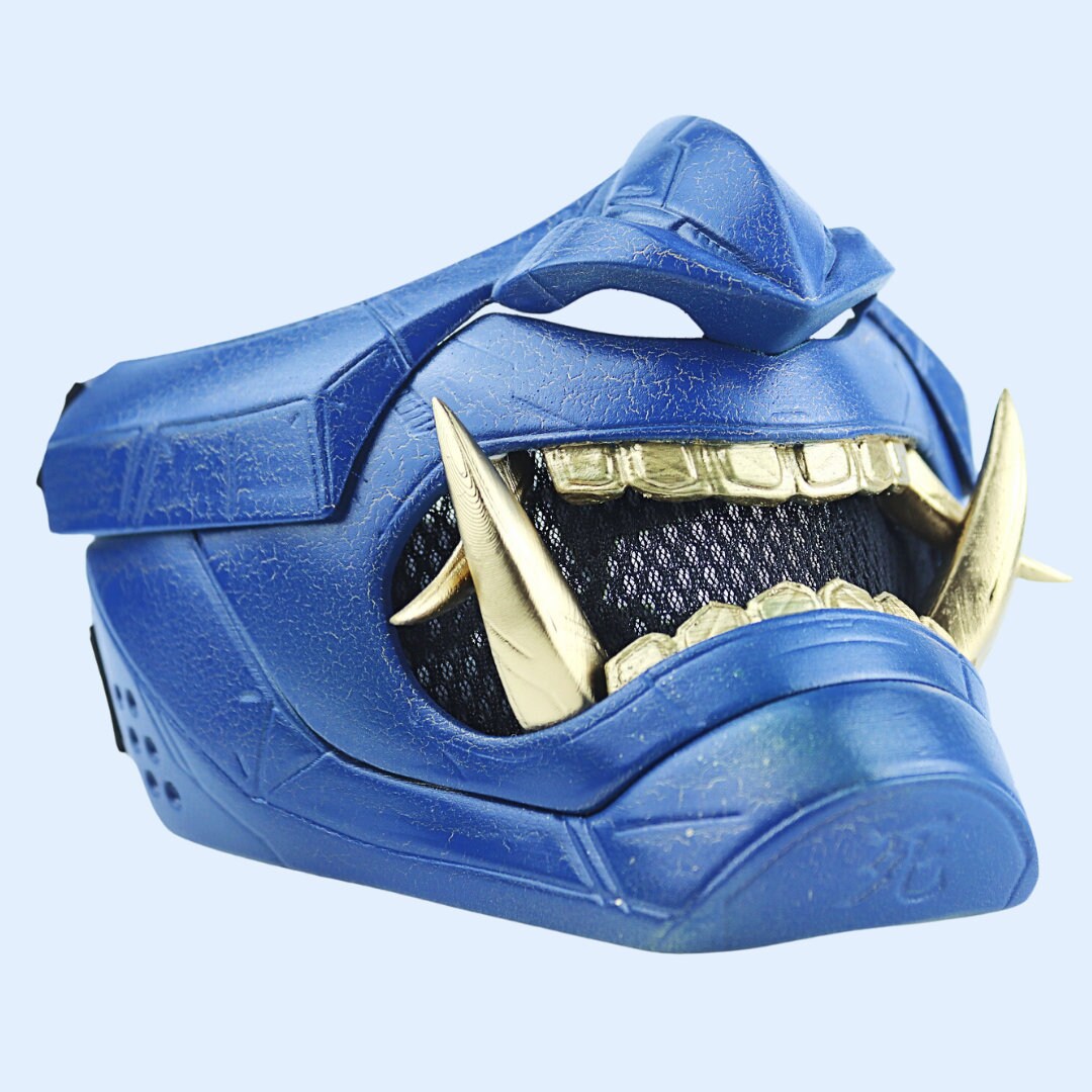 Oni Cyber Samurai Cosplay Mask - Cracked Effect Gold/blue - Etsy