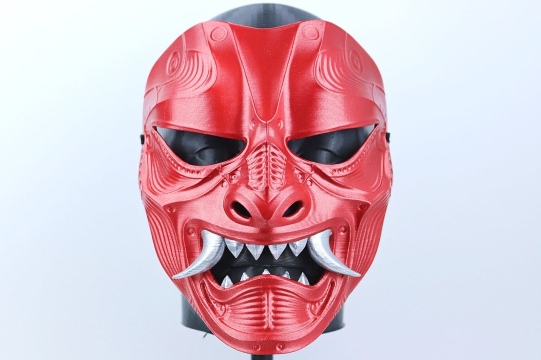 Kabuto Oni Samurai Full Face Mask With Fangs Metallic Red - Etsy