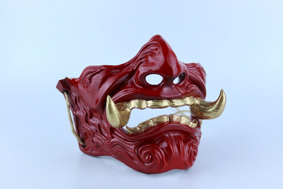Oni Mempo Samurai Mask - Red - Etsy