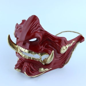 Demon Oni Samurai Mask - Red - Etsy