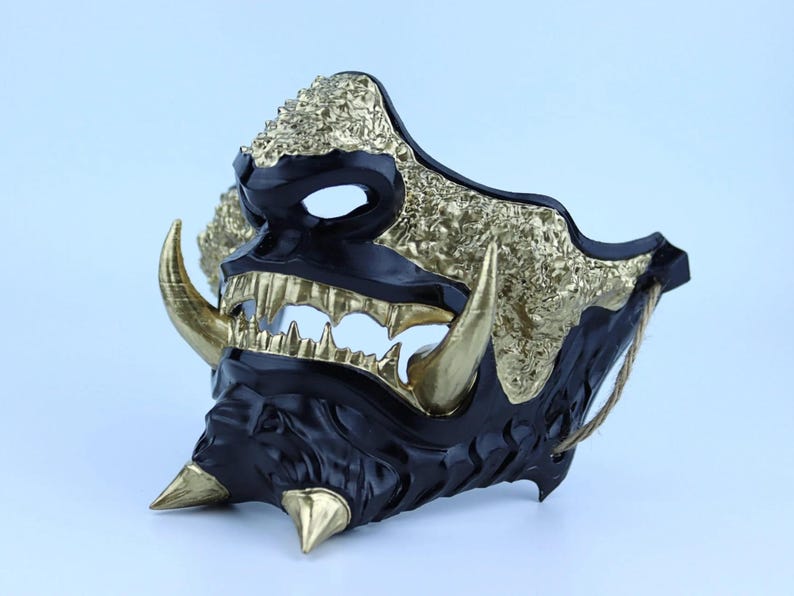 Japanese Oni Samurai Mask - Glossy Black - Etsy