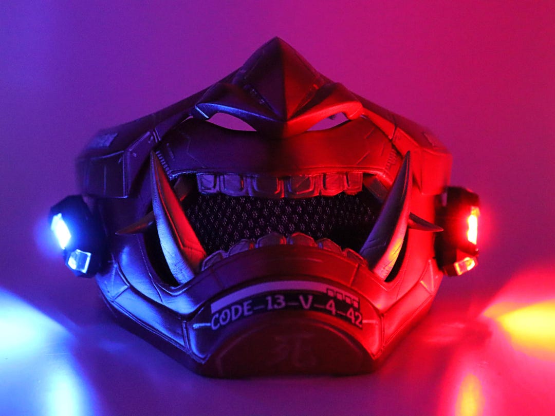 Oni Cyber Samurai Techwear LED Mask - Metallic Red - Etsy