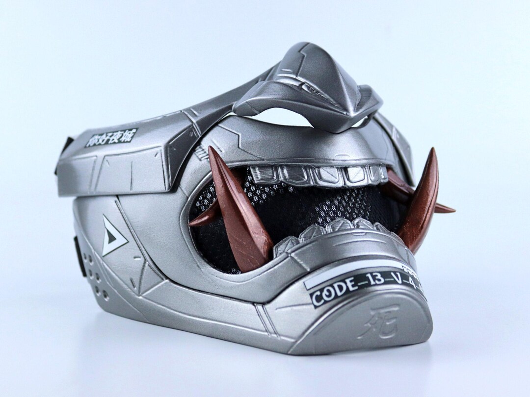 Oni Cyber Samurai Cosplay Mask - Grey Aluminum - Etsy
