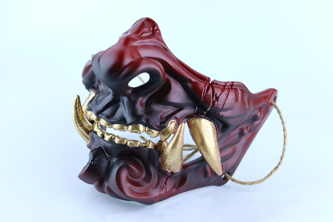 Japanese Oni Half Face Cosplay Samurai Mask - Etsy