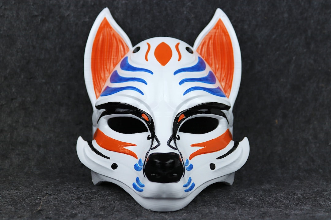 Kitsune Fox Anime Mask - Blue/orange - Etsy