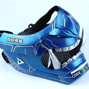 Oni Cyber Samurai Cosplay Mask - Metallic Blue - Etsy