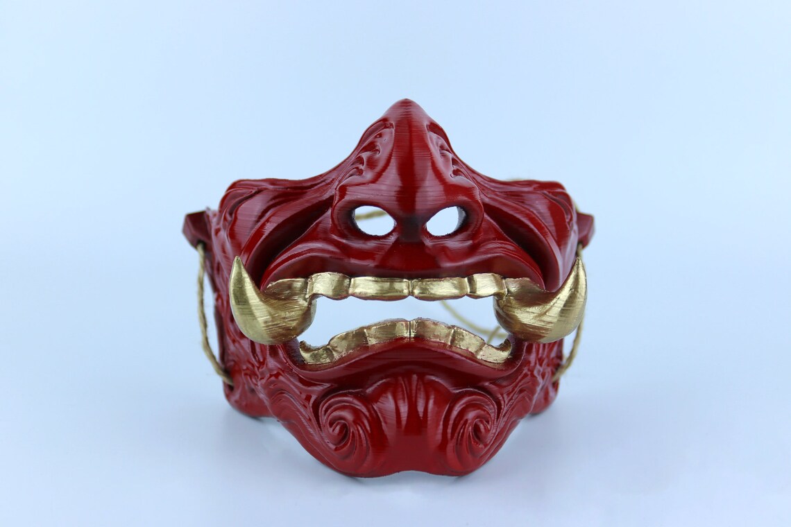 Oni Mempo Samurai Mask - Red - Etsy