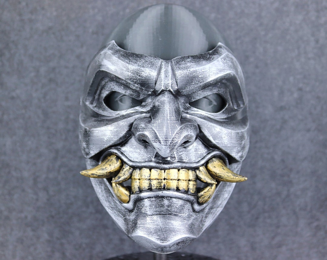 Kabuto Samurai Mask With Fangs - Silver - Etsy