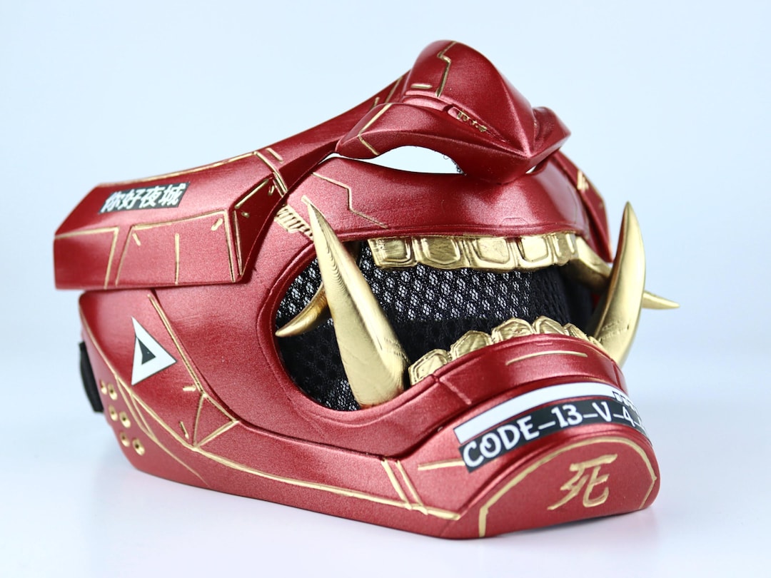 Oni Cyber Samurai Cosplay Mask - Metallic Red - Etsy