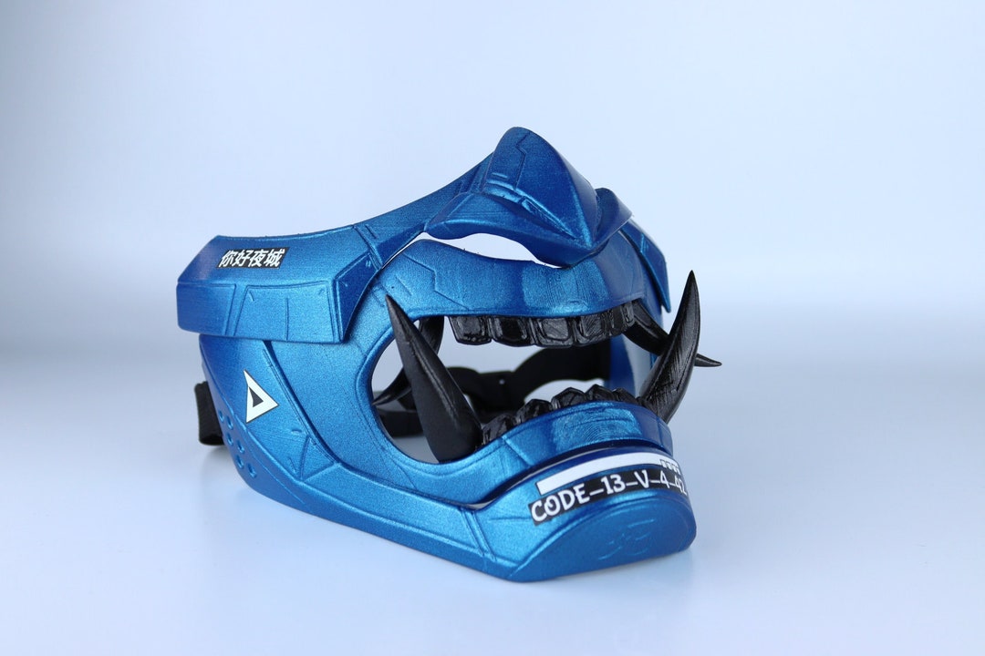 Oni Cyber Samurai Cosplay Mask - Metallic Blue - Etsy