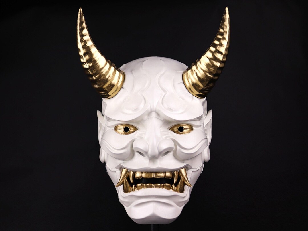 Japanese Full Face Oni Mask - Shiny White - Etsy