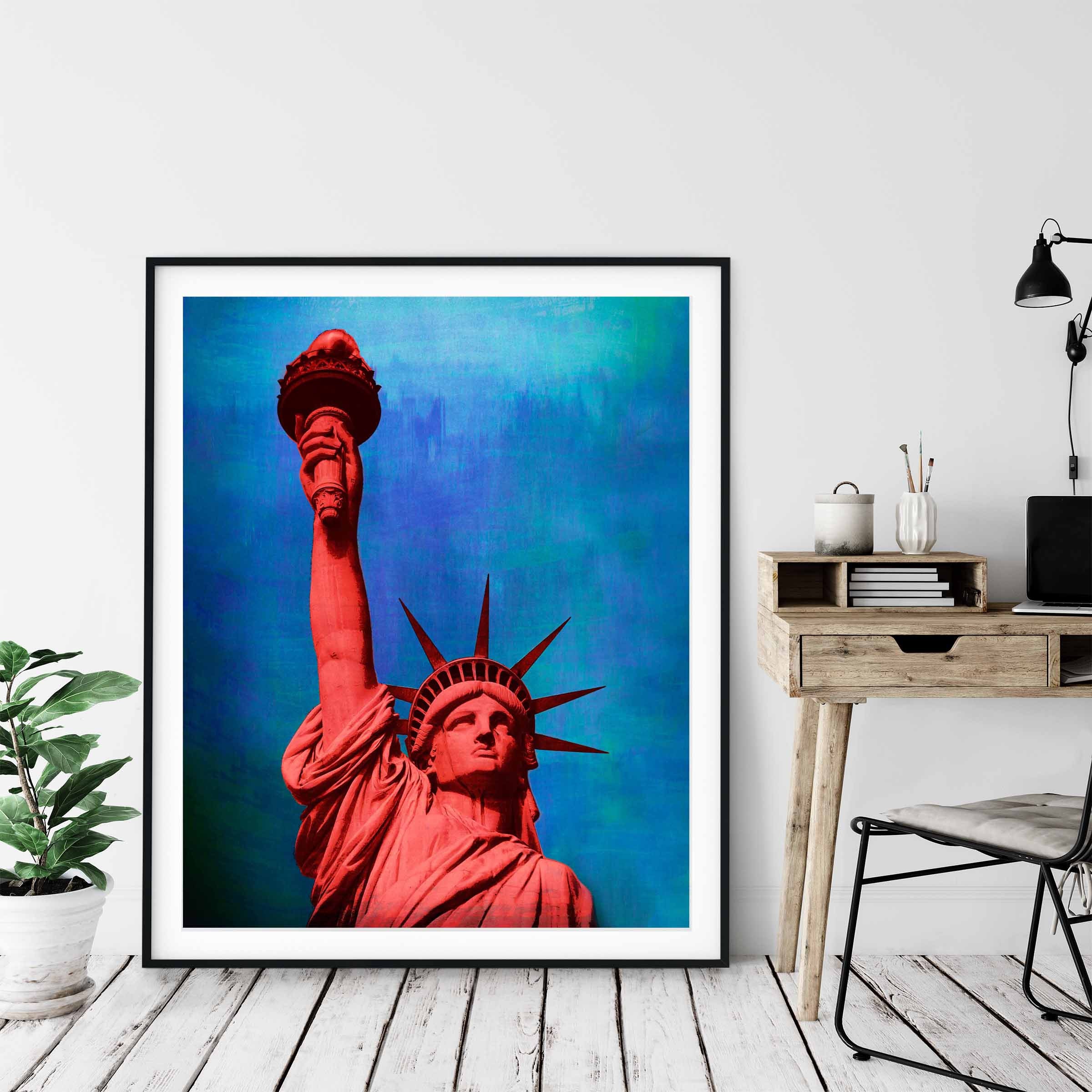 Statue of Liberty in Red Wall Art, Archival Print, Canvas, Home Decor ...