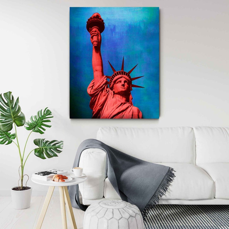 Statue of Liberty in Red Wall Art, Archival Print, Canvas, Home Decor ...