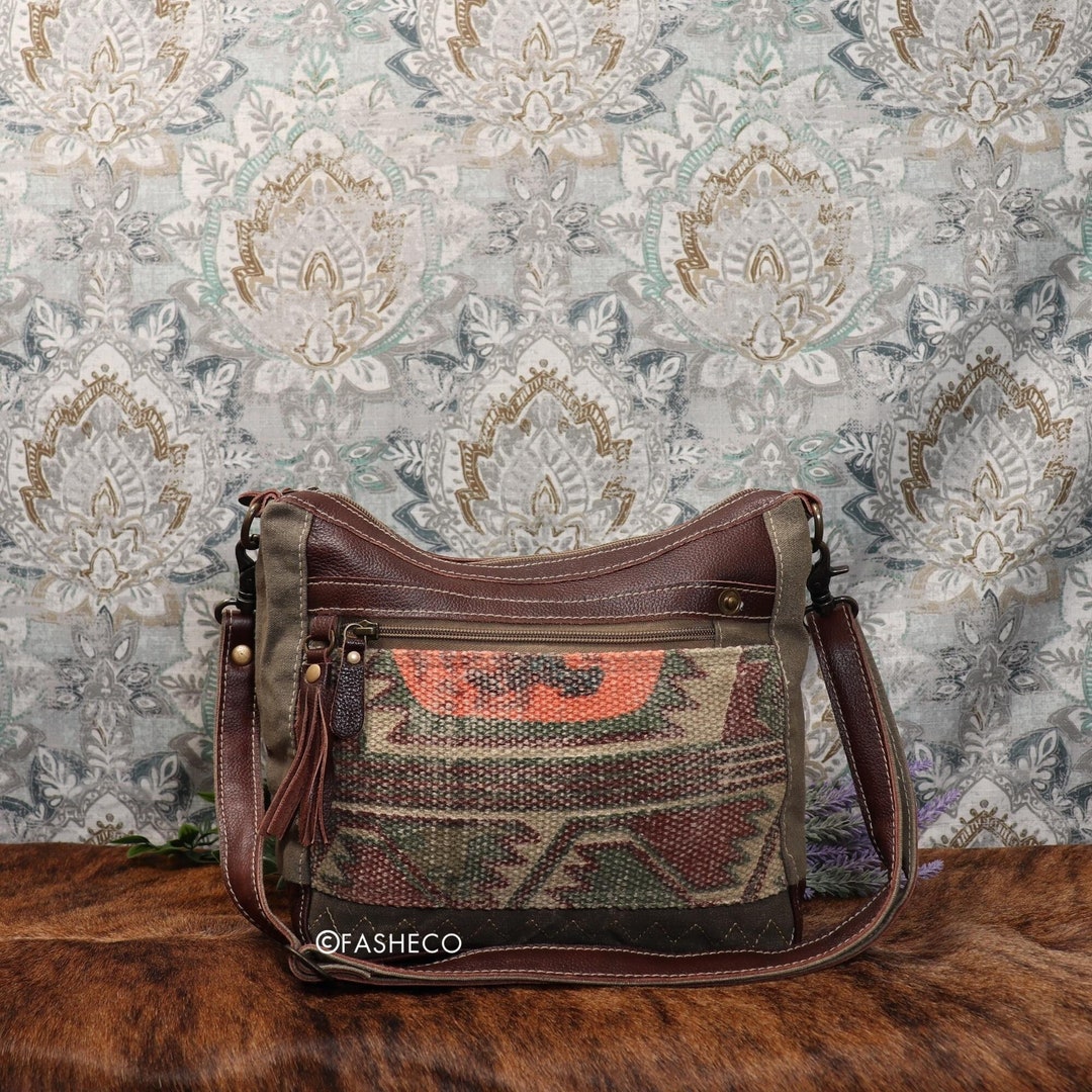 Myra Purse Shoulder and Crossbody Bag Rich Dark Leather Soft Canvas and ...