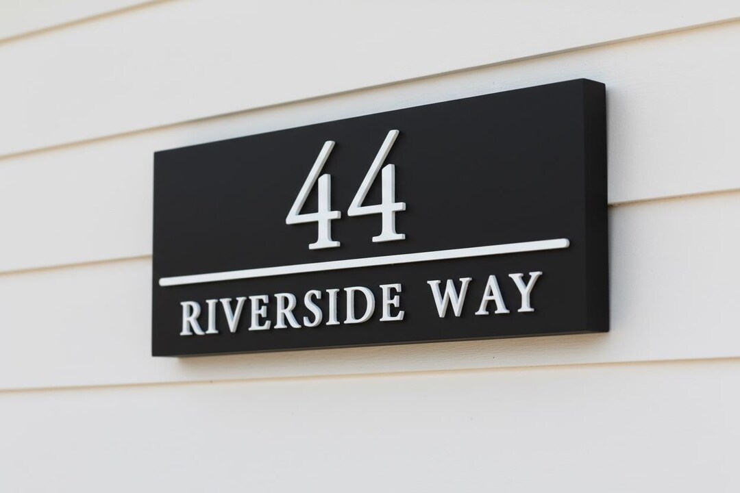 House Sign With White Lettering, Modern Raised Numbers and Wording ...