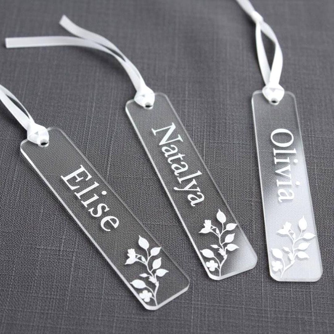 Engraved Acrylic Wedding Name Tags: Leaf or Heart Design, Optional ...