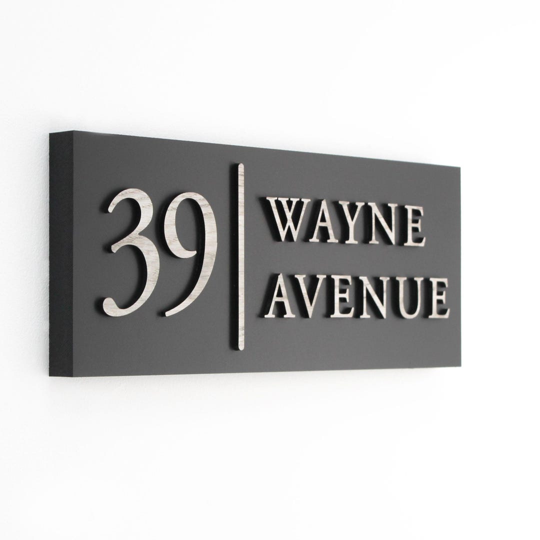 Matte Black House Sign With Wood Effect Lettering – House Number or ...