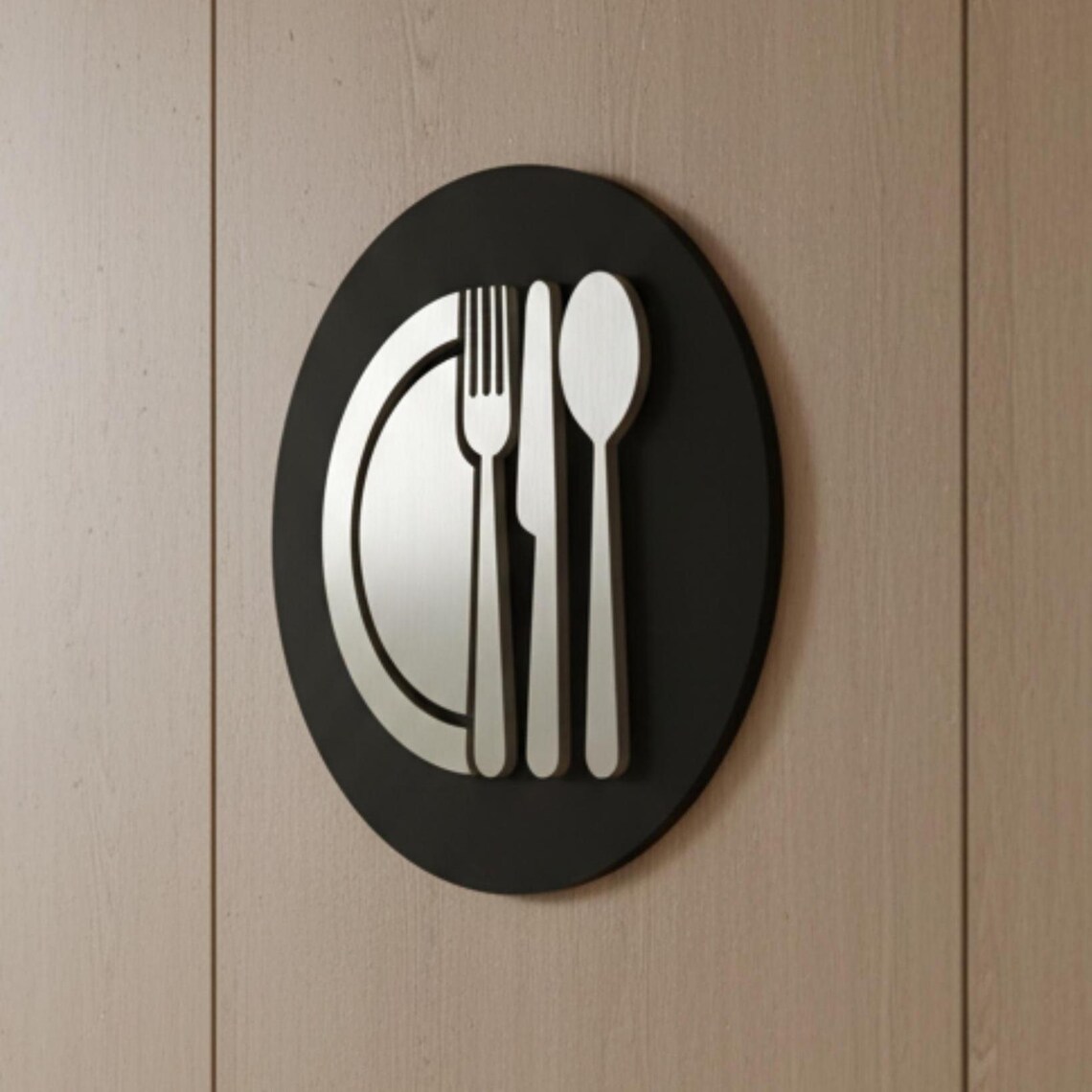 Matte Black Acrylic Kitchen Door Sign: Raised Plate & Cutlery Design - Etsy