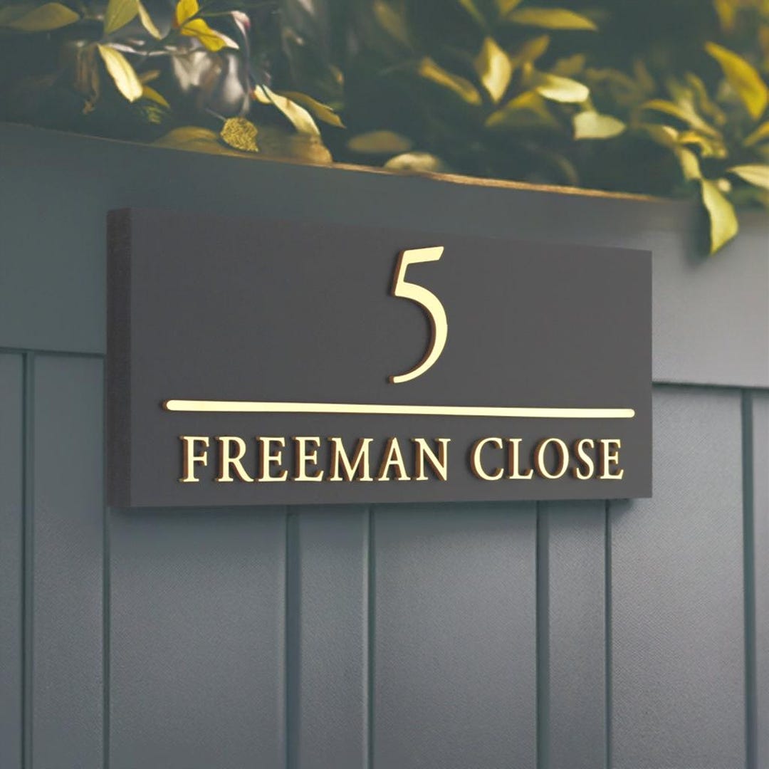 Matte Black House Sign With Parallel Line – Raised Gold, Silver or Wood ...