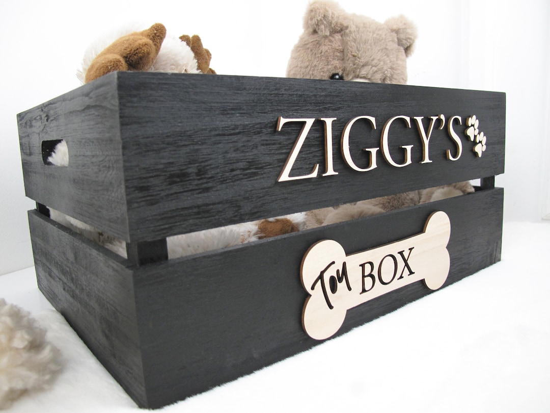 Personalised Wooden Pet Toy Box – Raised Name Design, Colour Options ...