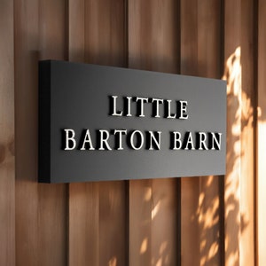 House Name Sign in Matte Black, Wood Effect Lettering, House Number or ...