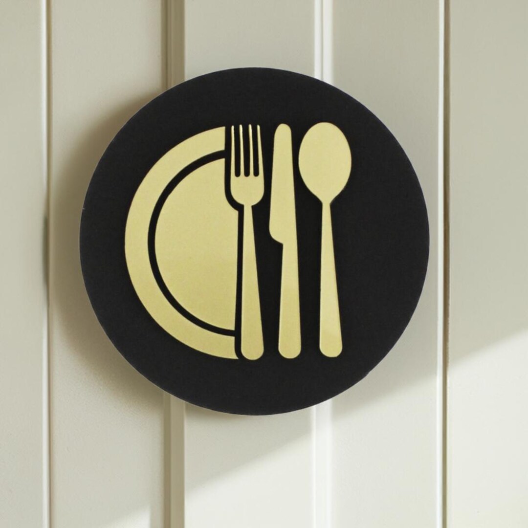 Matte Black Acrylic Kitchen Door Sign: Raised Plate & Cutlery Design - Etsy