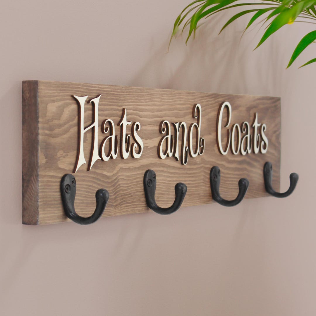 Personalized Wooden Hat and Coat Hook Sign, Entrance Decor - Etsy