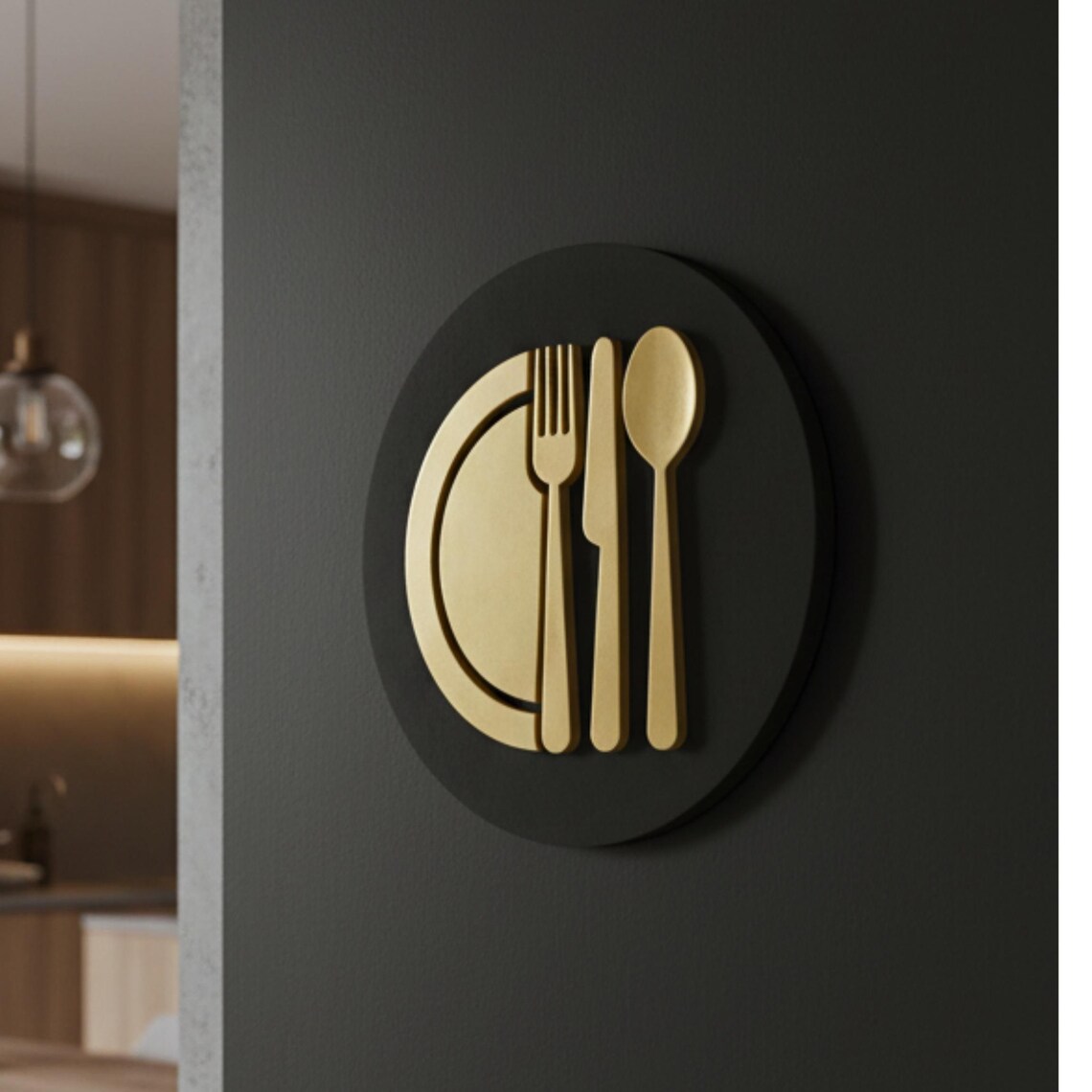 Matte Black Acrylic Kitchen Door Sign: Raised Plate & Cutlery Design - Etsy